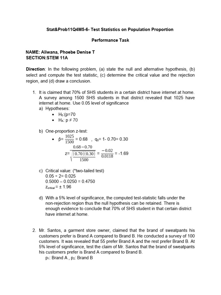 StatProb11-Performance Task | PDF | Null Hypothesis | Hypothesis