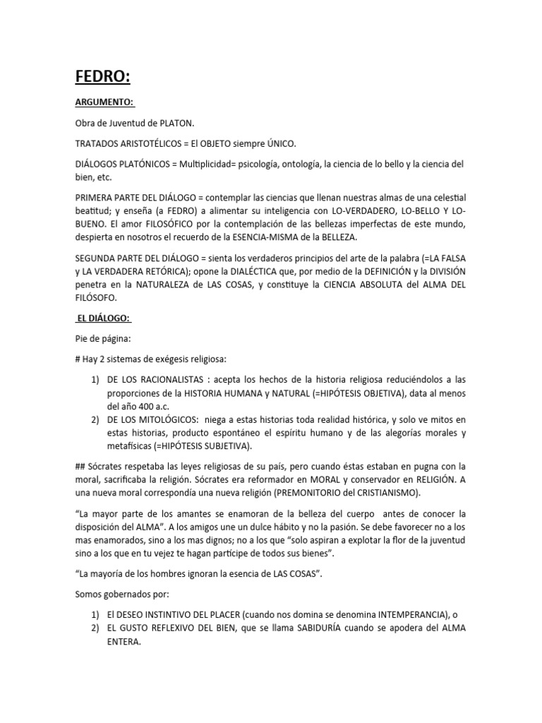 Resumen del diálogo "Fedro" de Platón | PDF | Platón | Alma