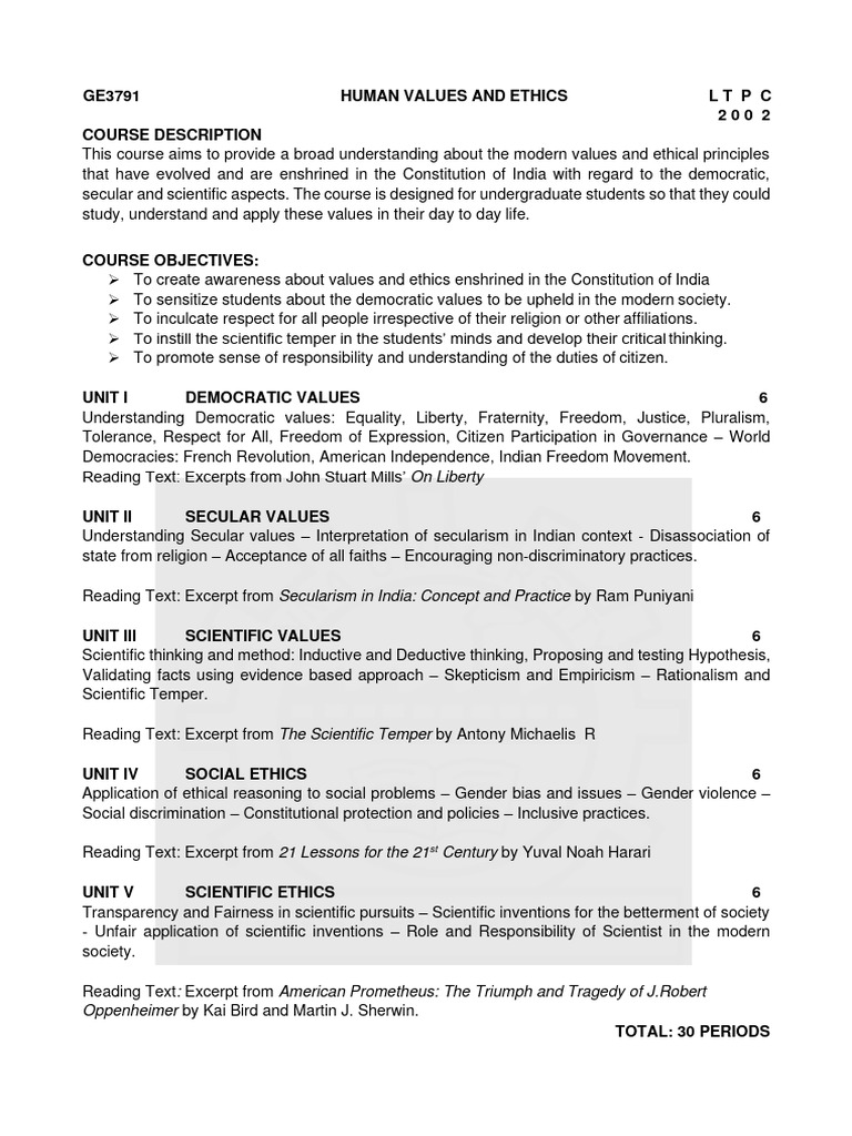 Human Values and Ethics | PDF | Secularism | Democracy