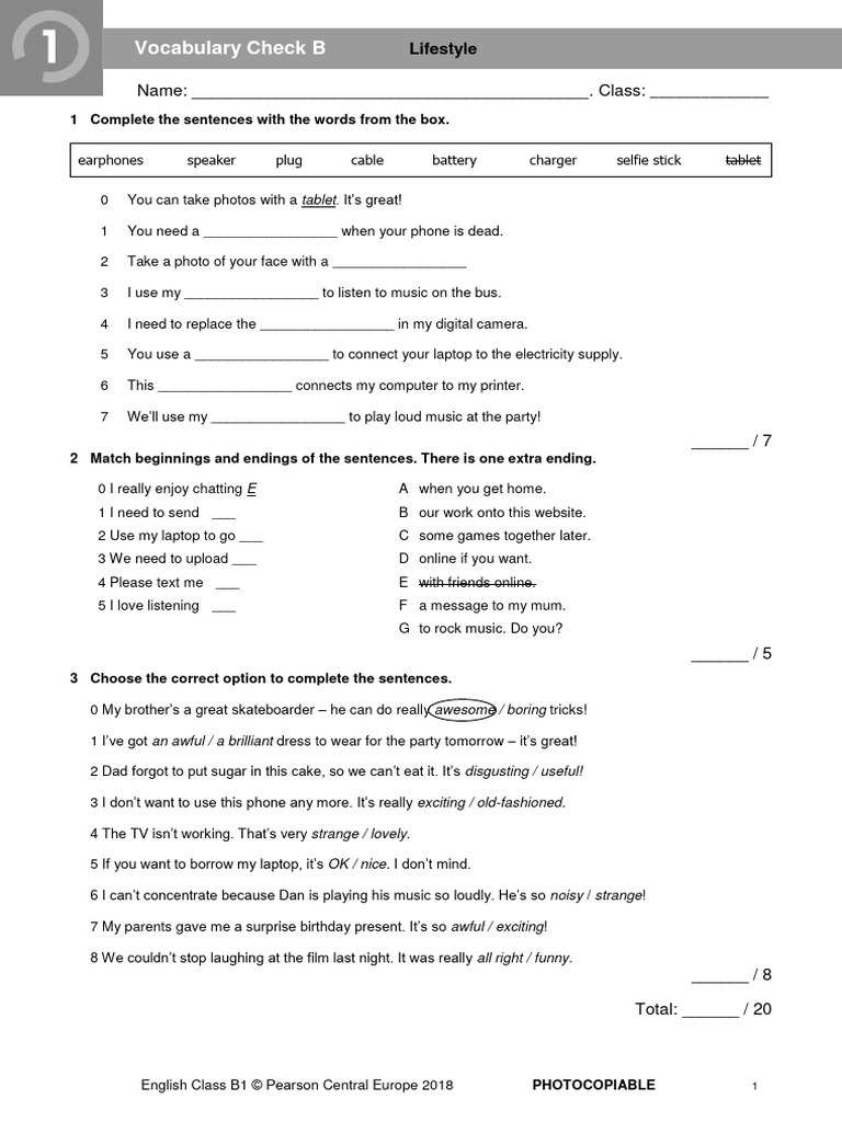 B1 Vocabulary and Grammar Exercises | PDF