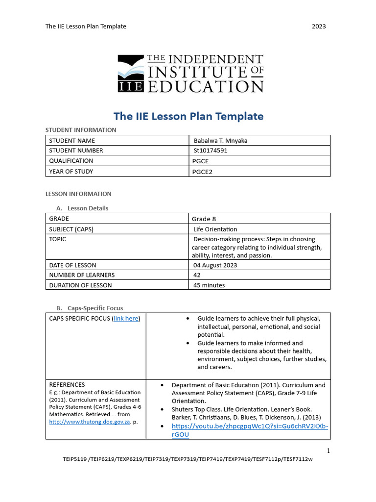 Career Decision-Making for Grade 8 | PDF | Learning | Lesson Plan