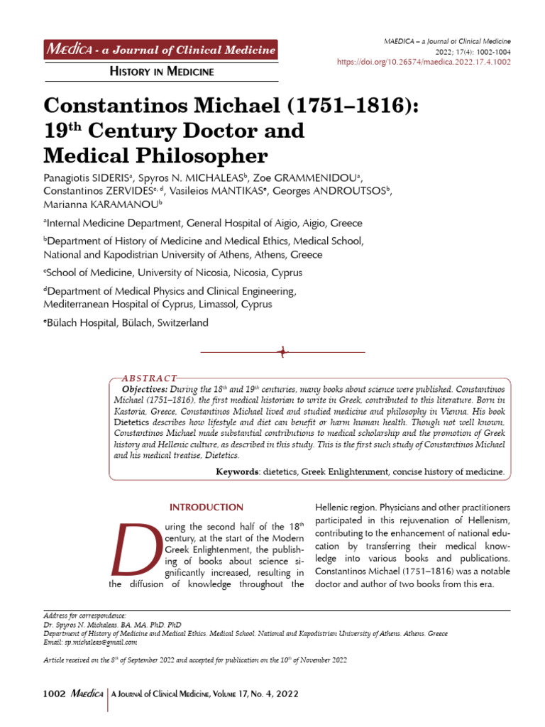 Constantinos Michael: Pioneer of Greek Medicine | PDF | Medicine | Greeks
