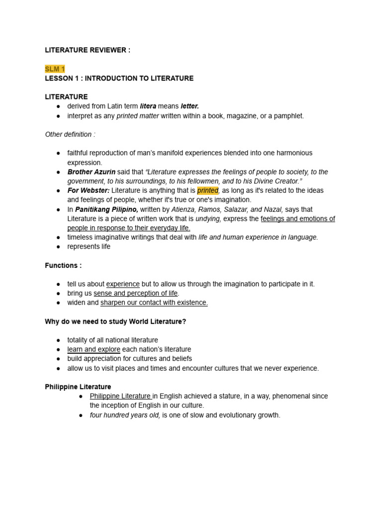 Lit1 Reviewer Deguzmankvdg | PDF | Poetry | Narrative