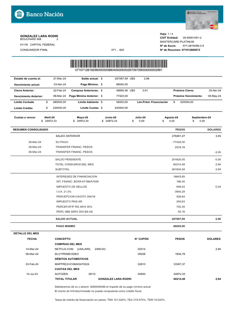 Resumen 20240321 | PDF | Tarjeta de crédito | Tarjeta de débito