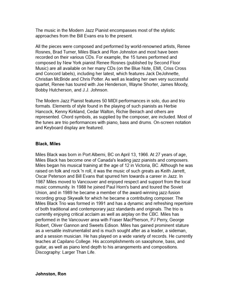 Modern Jazz Pianist - Artist Biographies | PDF | Jazz | American Musicians