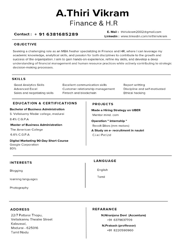 Mba Thiri Vikram Resume | PDF
