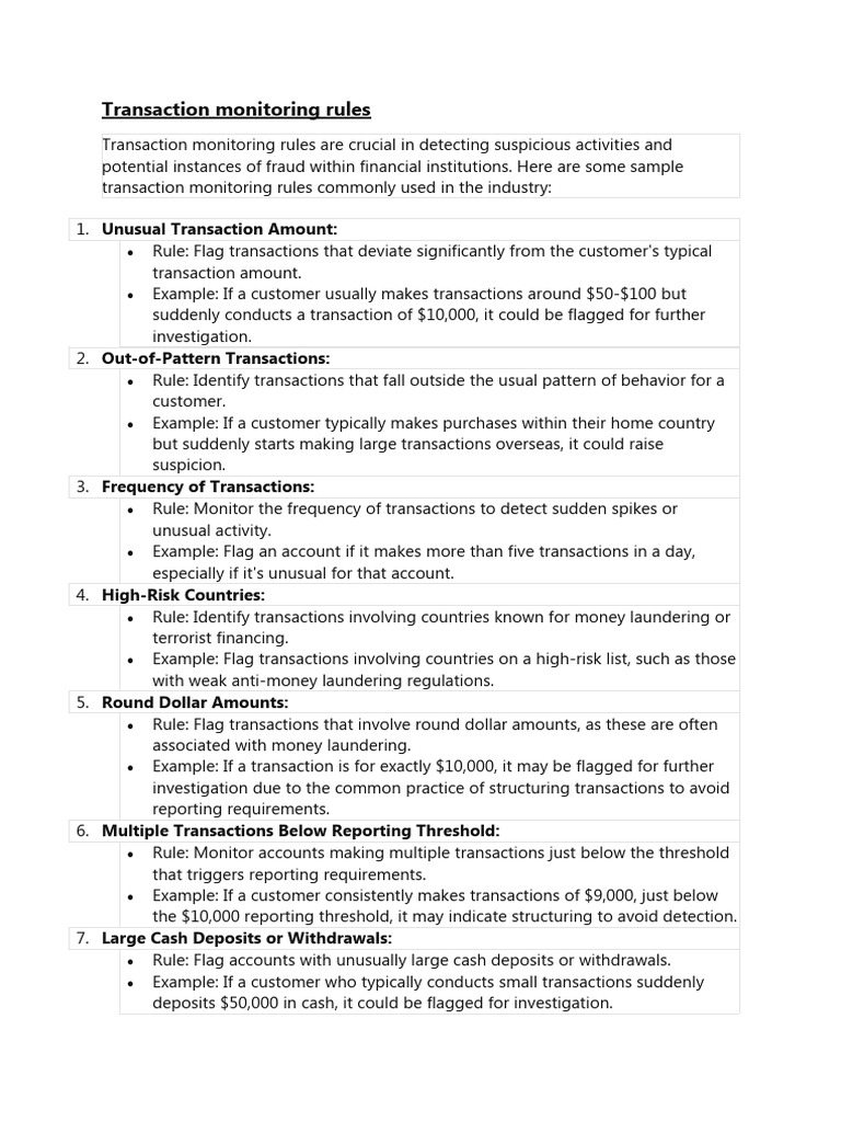 Transaction monitoring rules | PDF | Money Laundering | Credit Card
