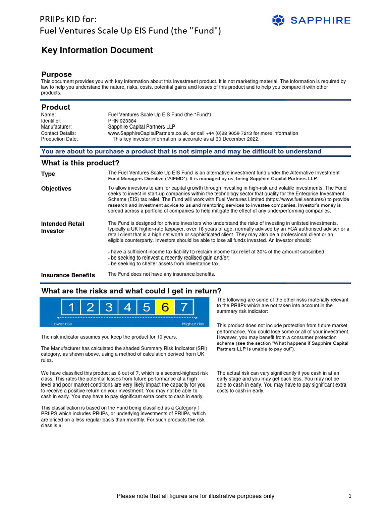 Fuel Ventures EIS Fund Key Info | PDF | Investing | Financial Risk