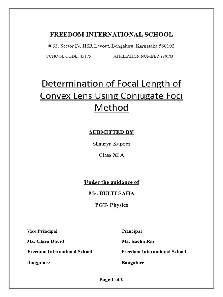Shaurya Physics Project - Determining Focal Length of Convex Lens | PDF | Optics ...