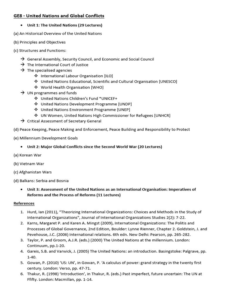 Syllabus UN | PDF | United Nations | International Relations