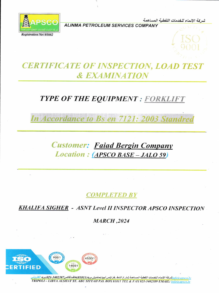 CERTIFICATE OF INSP - LOAD TEST & EXAMINATION -KS-014-24 BERGIN #9 ...