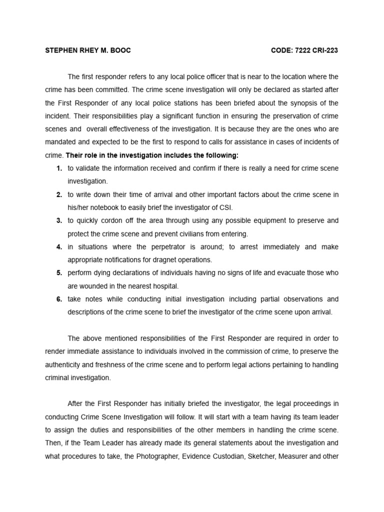 CRI 223 ASSIGNMENT | PDF | Crime Scene | Crimes
