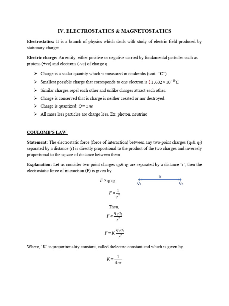 Unit - IV Electro - and Magneto-Statics - (R23) Final | PDF | Electrostatics | Magnetic Field