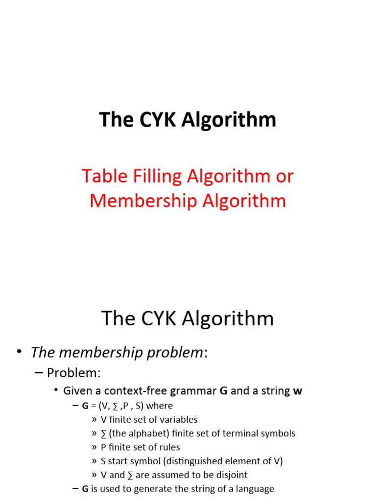 CYK Algorithm for CFG Membership | PDF | Syntax | Applied Mathematics