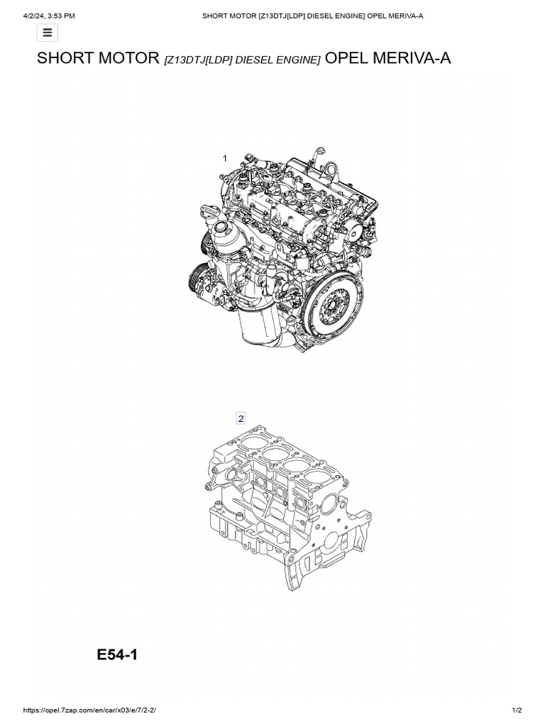 Short Motor (Z13DTJ (LDP) Diesel Engine) Opel Meriva-A | PDF