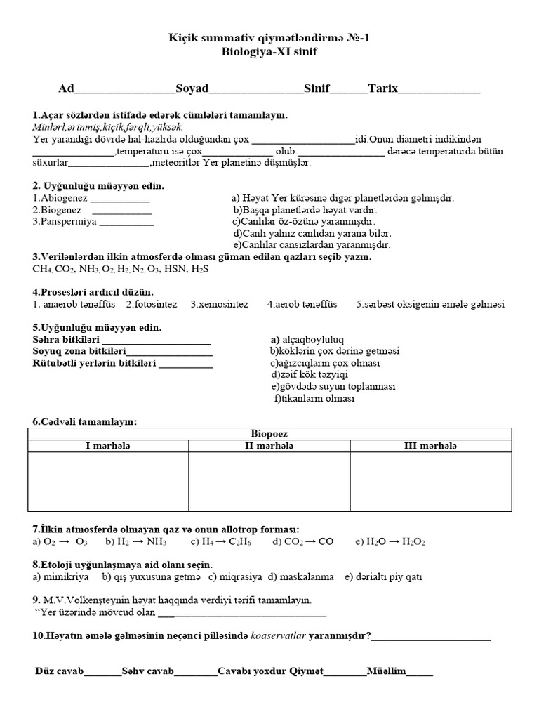 Biologiya - XI. (KSQ-1) | PDF