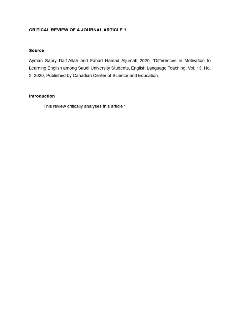 Critical Review of A Journal Article 1 | PDF