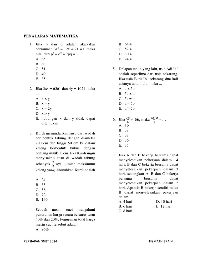 Soal Penalaran Matematika | PDF