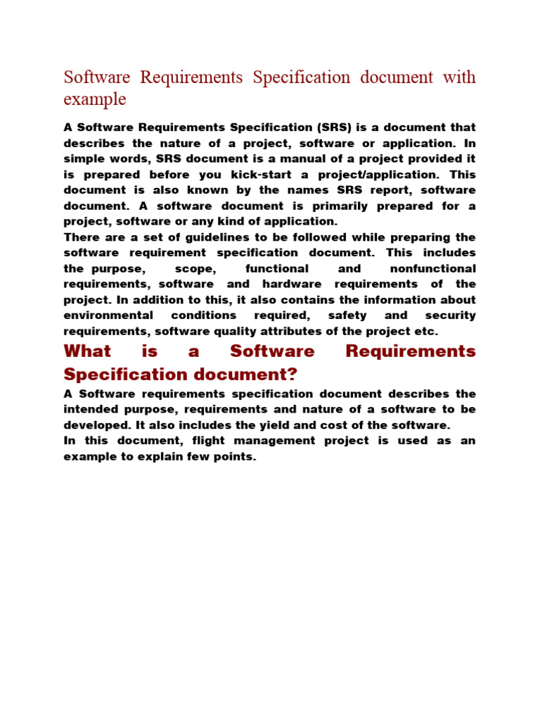 Software Requirements Specification Document With Example | PDF | Databases | Application Software