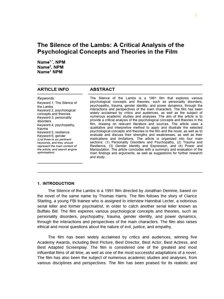 The Silence of The Lambs A Critical Analysis of The Psychological | PDF ...