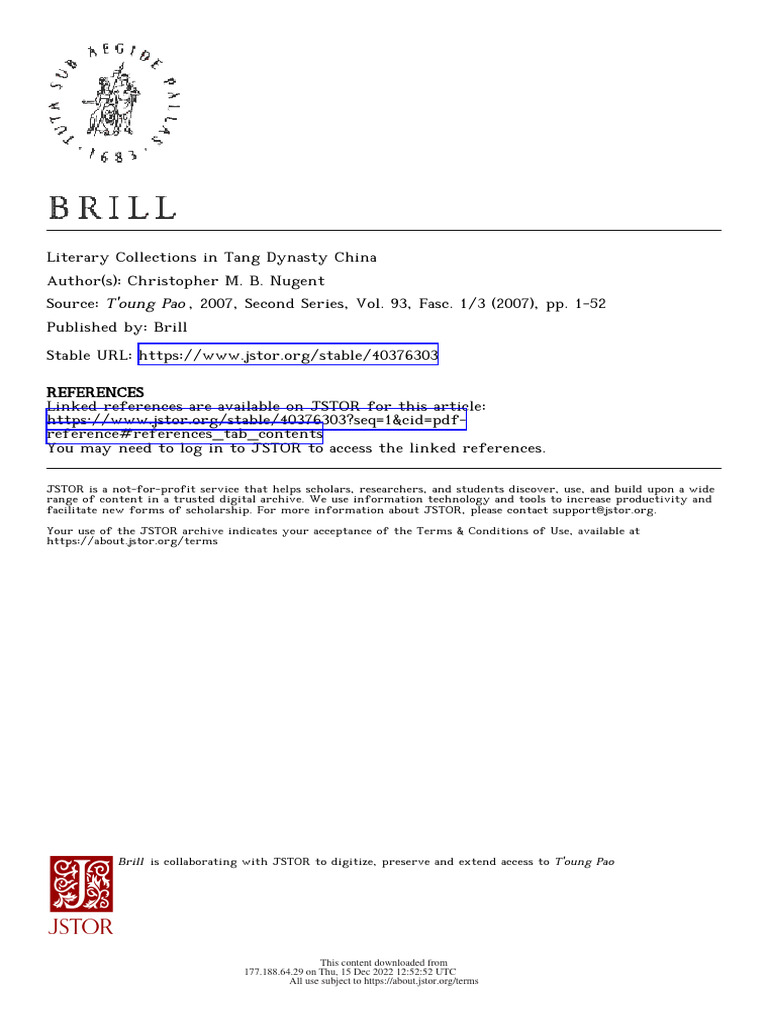 Literary Collections in Tang Dynasty China | PDF | Tang Dynasty