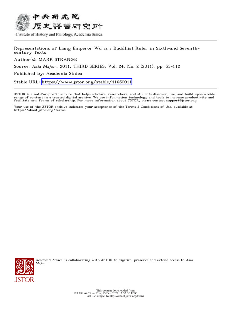 Liang Emperor Wu as a Buddhist Ruler | PDF | Tang Dynasty