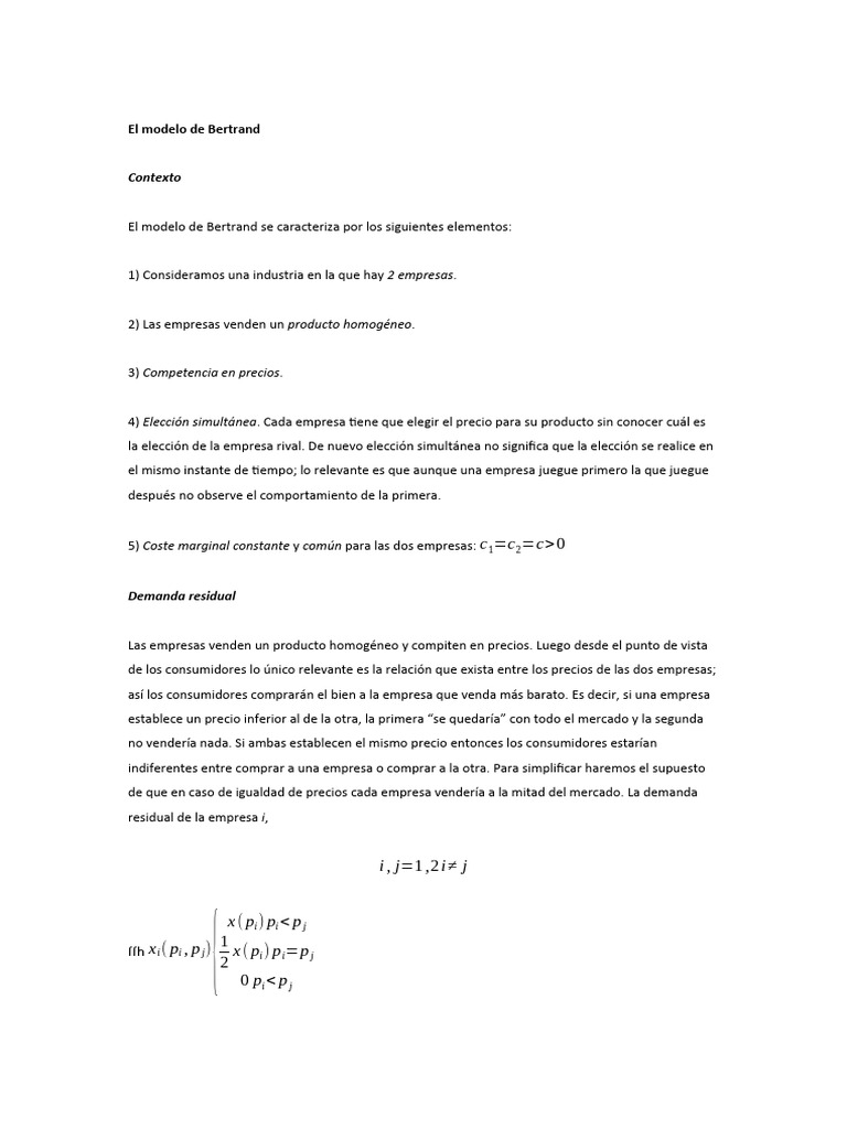Modelo de Bertrand: Competencia en Precios | PDF | Mercado (economía ...