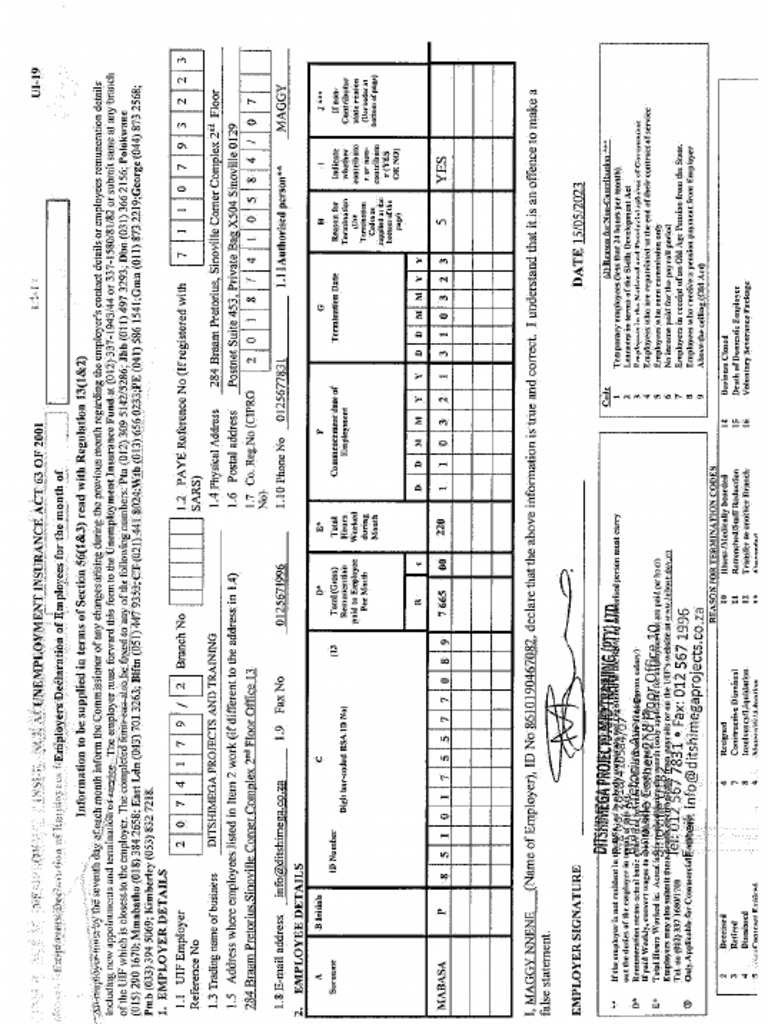 Prince Mabasa UIF Forms | PDF