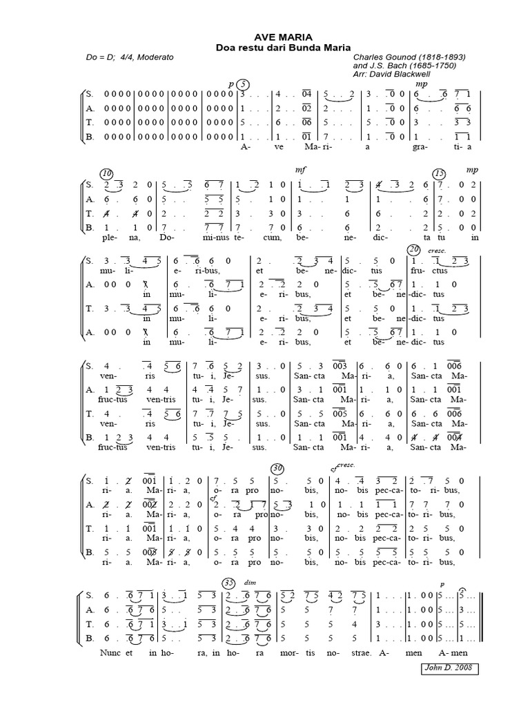 Notasi dan Lirik Ave Maria | PDF | Johann Sebastian Bach