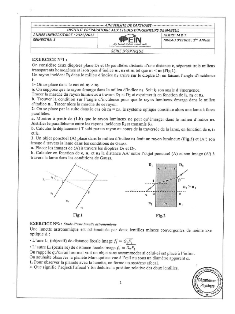 Optique Géométrique 2022 IPEIN Series | PDF