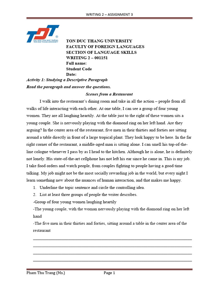 Assignment - 03 - Descriptive Essay | PDF