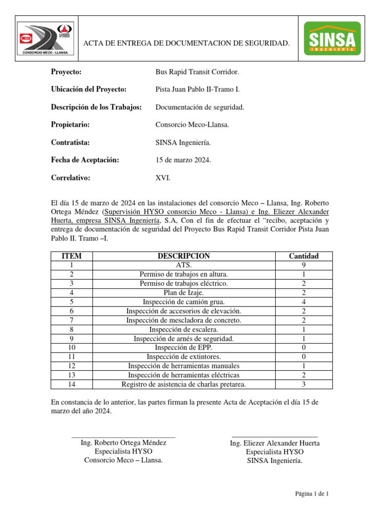 16-Acta de Entrega FORMATOS de Seguridad-150324 | PDF