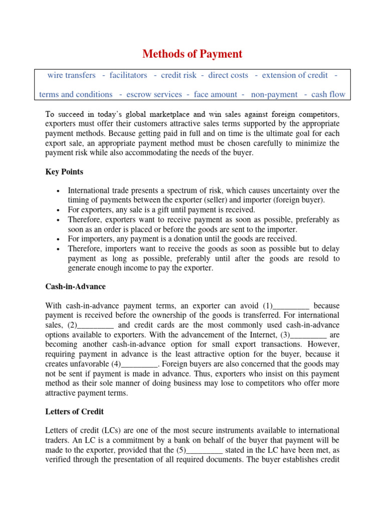 Unit 5 Payment L1 Pdf Letter Of Credit Exports 