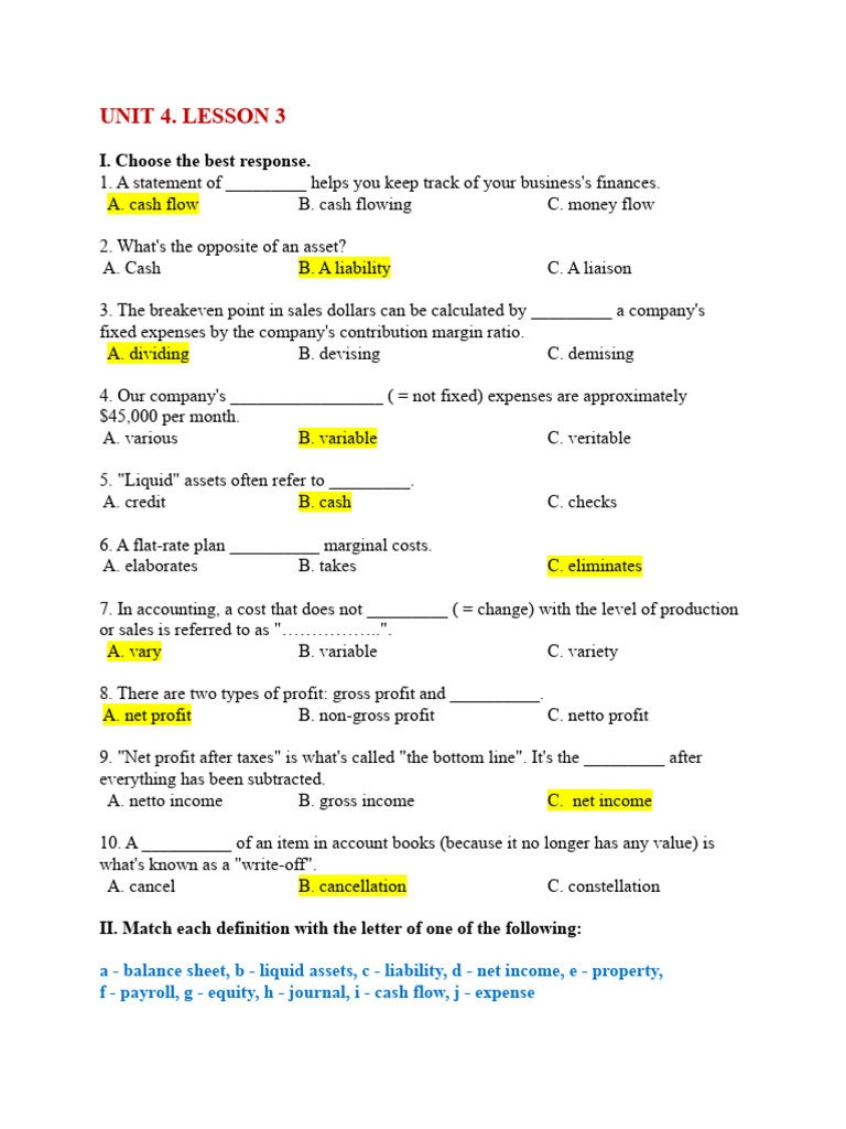 Unit 4 Lesson 3: Accounting Basics | PDF | Balance Sheet | Financial ...