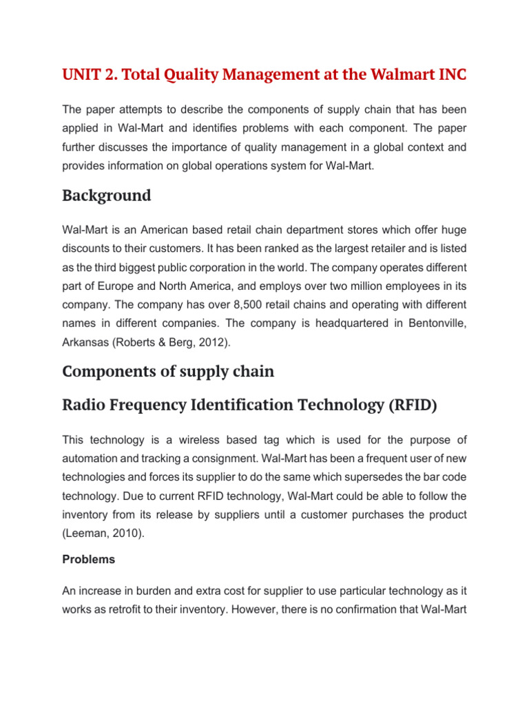 UNIT 2.LESSON 5.TQM | PDF | Walmart | Supply Chain