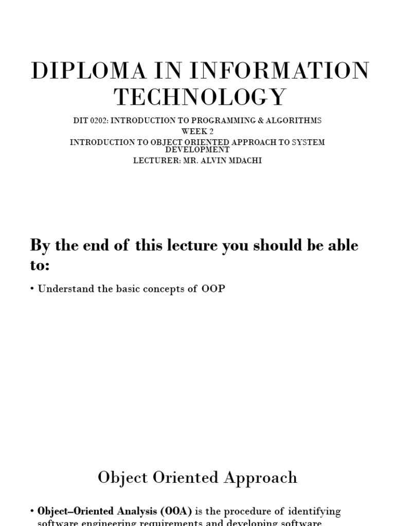 Dit 0202 Week Two | PDF | Object Oriented Programming | Class (Computer ... Dit 0202 Week Two | PDF | Object Oriented Programming | Class (Computer ...