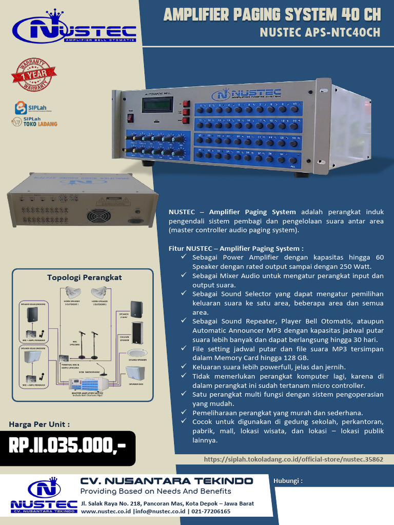 Flyer Amplifier Paging System 40CH - Nustec Aps-Ntc40ch 2024V1 | PDF