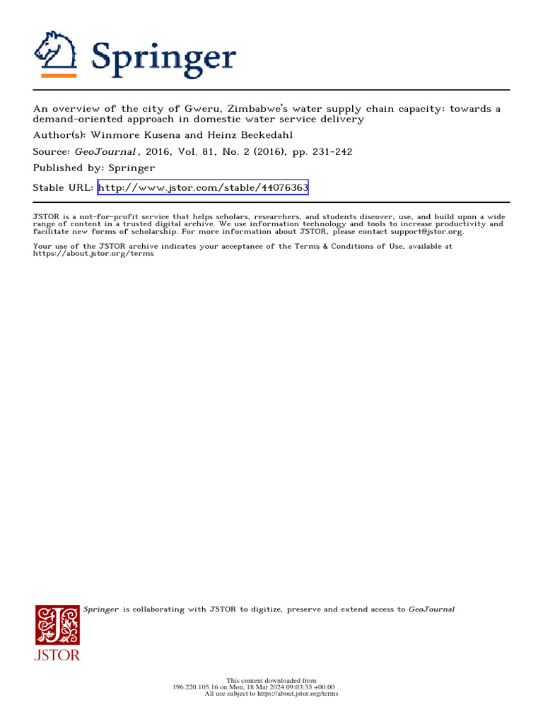 Kusena Overviewcitygweru 2016 | PDF | Water | Water Scarcity