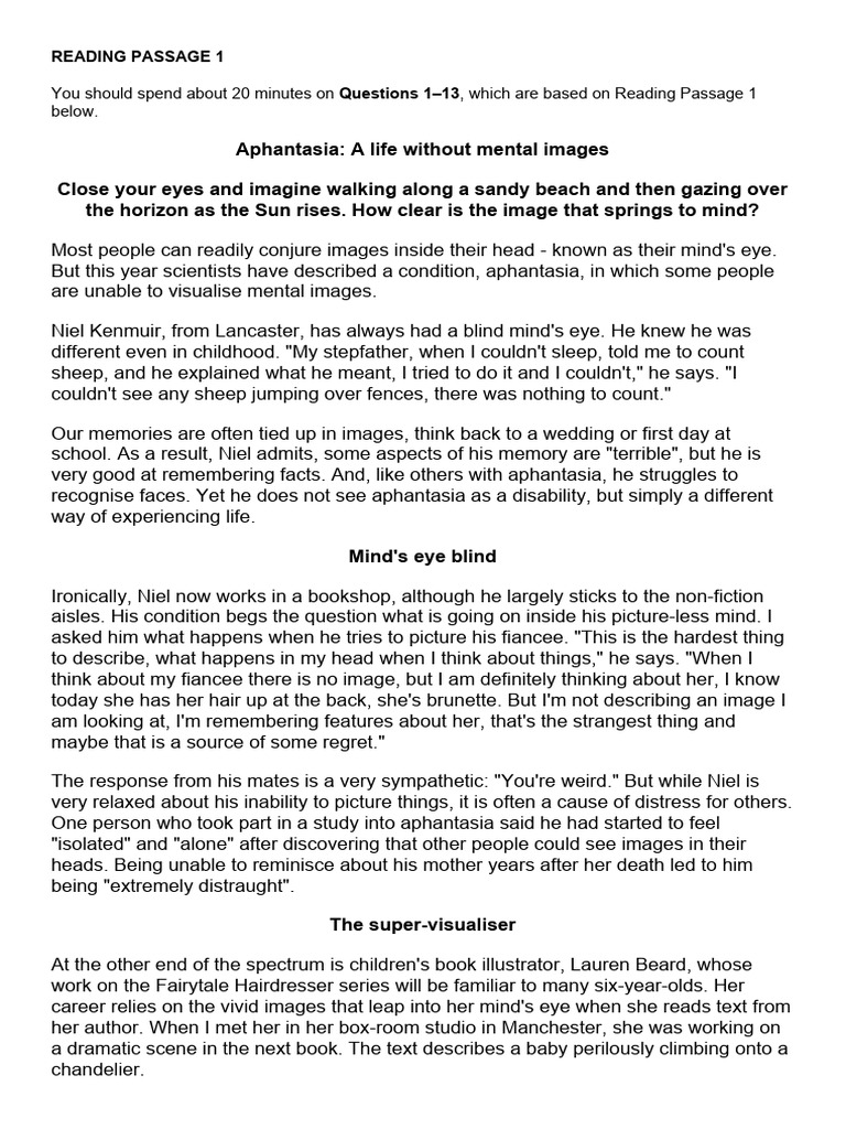 Reading Passage 1 | PDF | Mental Image | Cognition