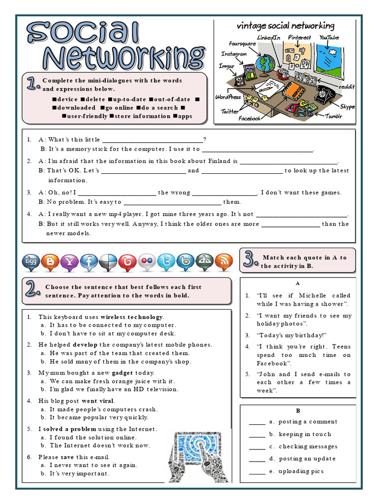 Social Networking Information Gap Activities Reading Comprehension e ...