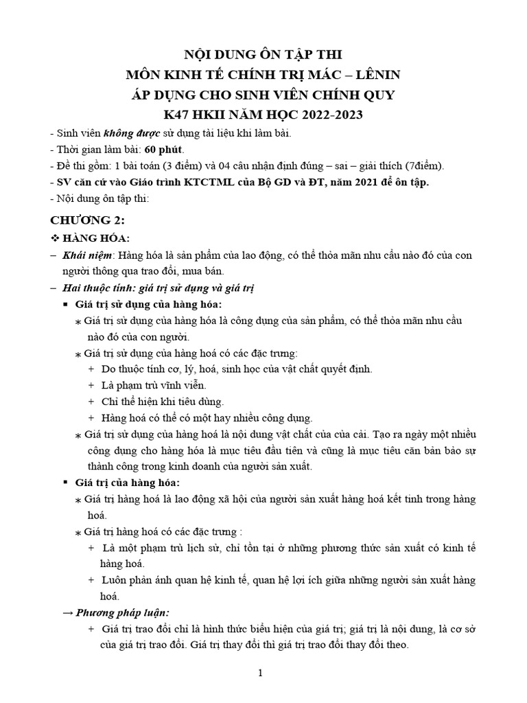 NỘI DUNG ÔN TẬP THI HK2 - KTCT | PDF