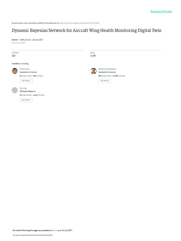 Dynamic Bayesian Networkfor Aircraft Wing Health Monitoring Digital Twin Pdf Kalman Filter