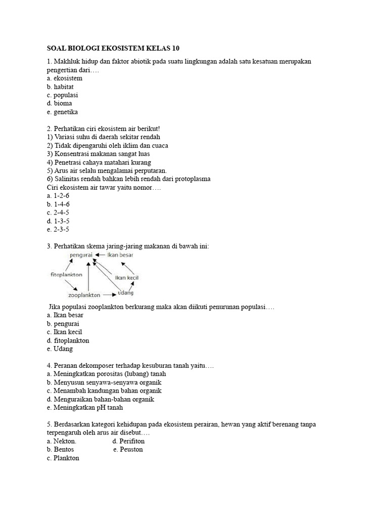 Soal Biologi Ekosistem Kelas 10 | PDF