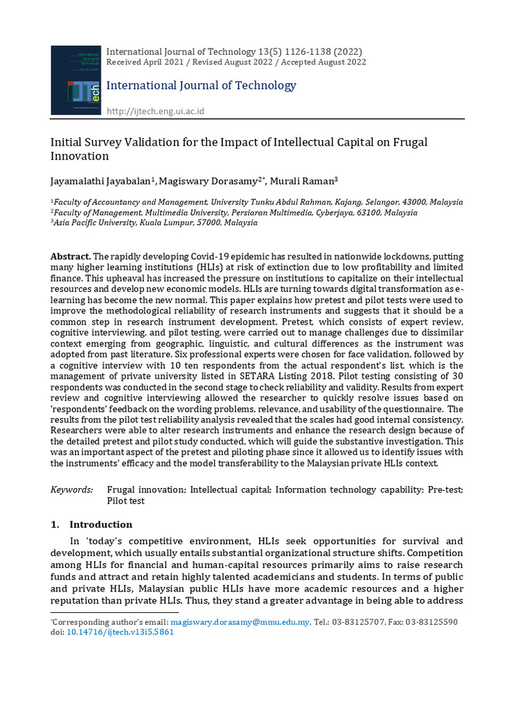 Initial Survey Validation For The Impact of Intell | PDF | Survey ...