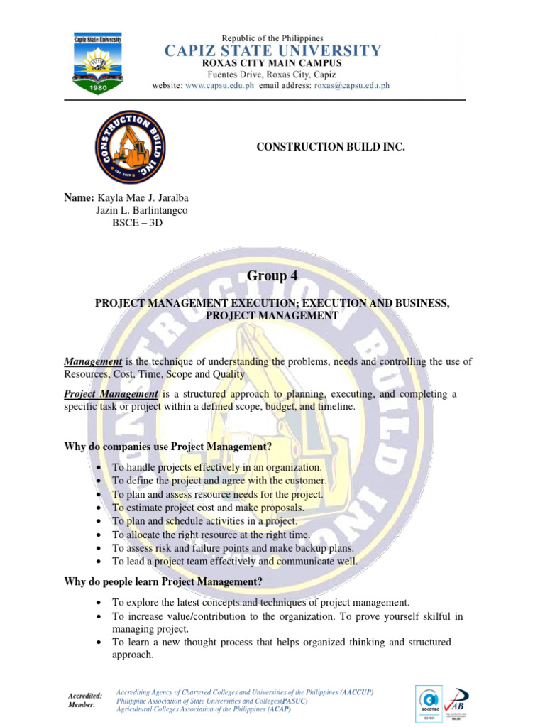 PROJECT MANAGEMENT EXECUTION; EXECUTION AND BUSINESS PLAN, AND PROJECT MANAGEMENT_GROUP 4 | PDF ...