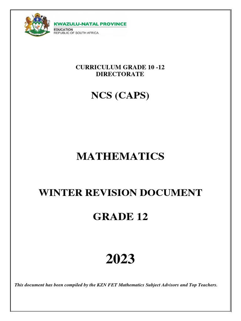 GR 12 - Maths - Winter Revision Document - 2023-1 | PDF | Trigonometric ...