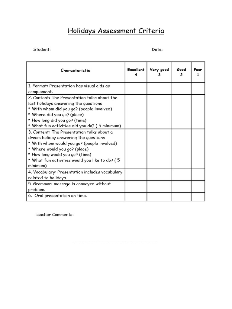 Holidays Rubric | PDF