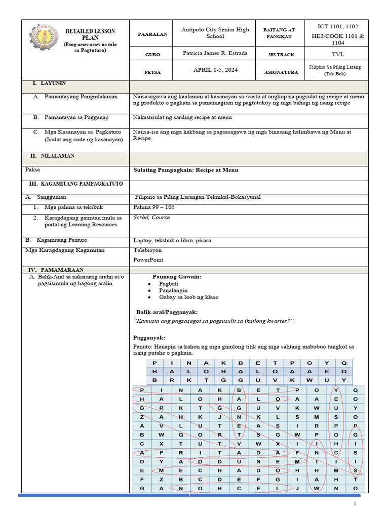 Menu at Recipe | PDF