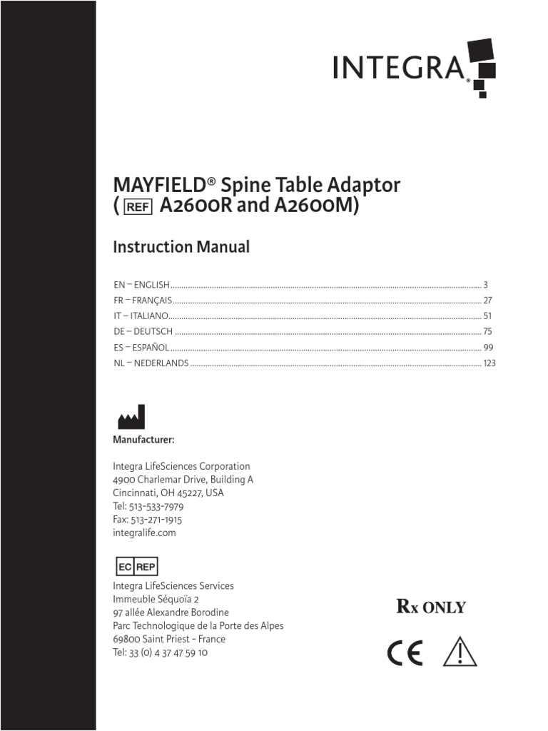 MAYFIELD Spine Table Adaptor IFU (Rev DA) | PDF | Washing Machine ...