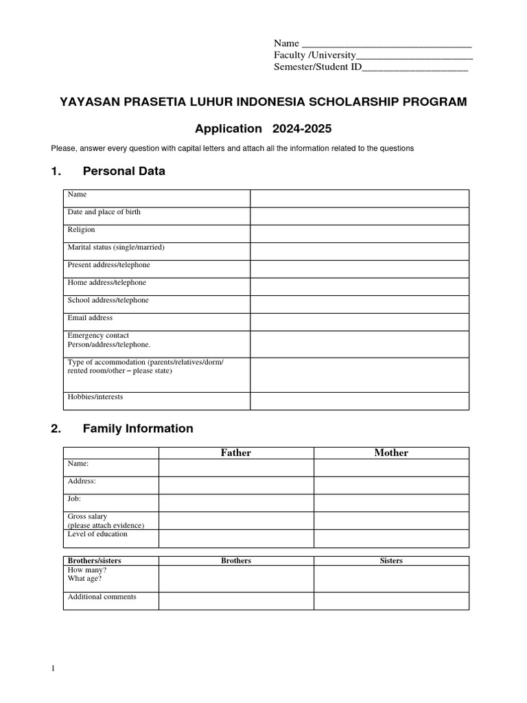 1810 Scholarship Application Form 2024-2025 | PDF